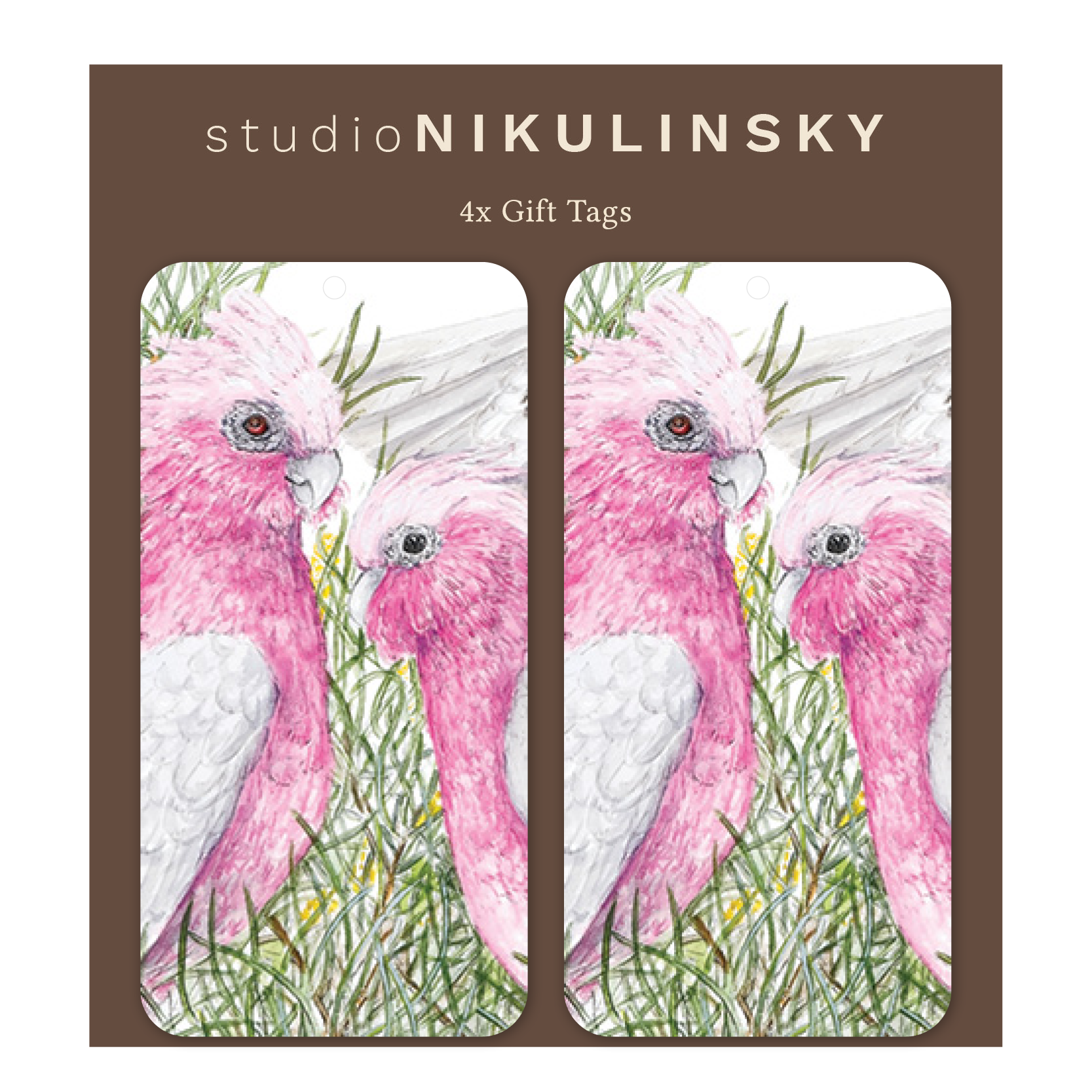 Rectangle Gift Tag Pack: Galahs – STUDIO NIKULINSKY